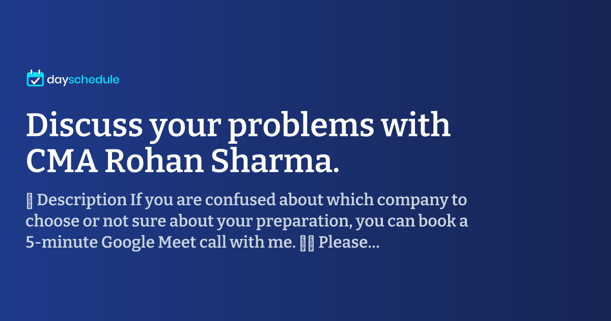 Discuss your problems with CMA Rohan Sharma.